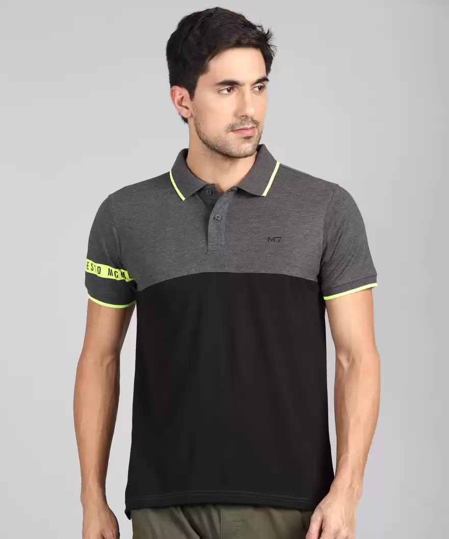 M7 By Metronaut Color Block Men Polo Neck Multicolor T-Shirt - PaisaWapas