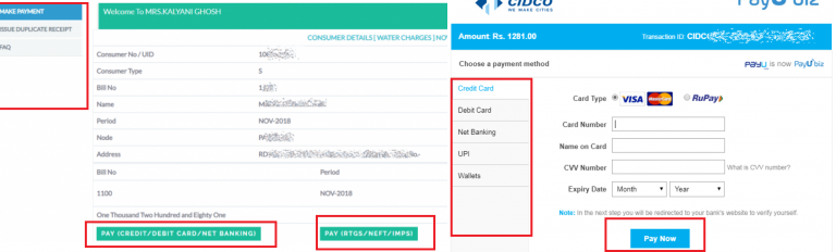 CIDCO water bill payment online | View Pay | download - Images